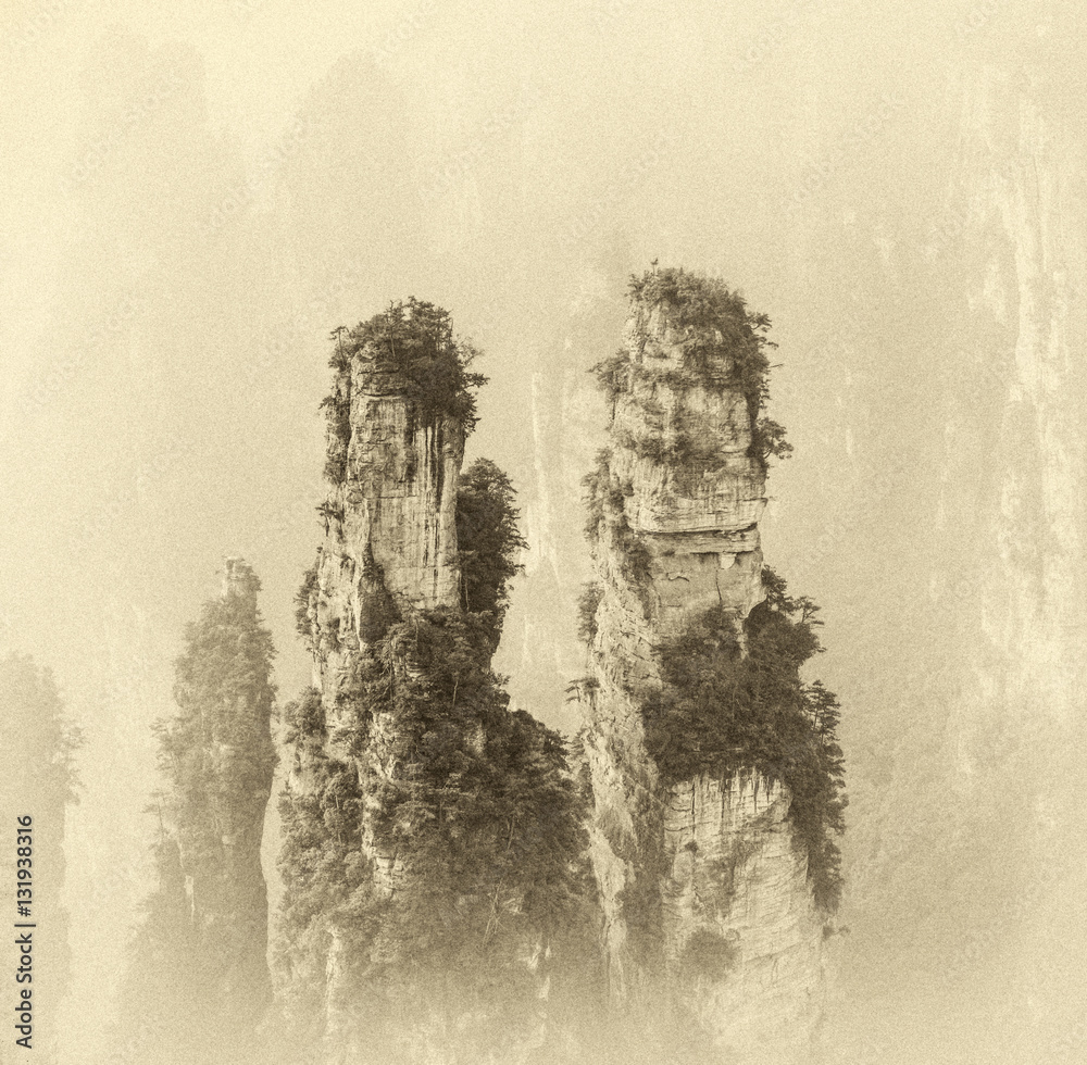 Alone rock column mountain (Avatar rocks). Zhangjiajie National Forest ...