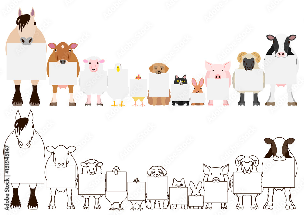 farm animals with board border set Stock Vector | Adobe Stock