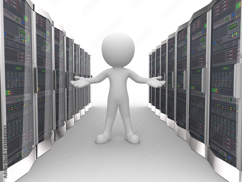 3d man in data computer network server Stock Illustration | Adobe Stock