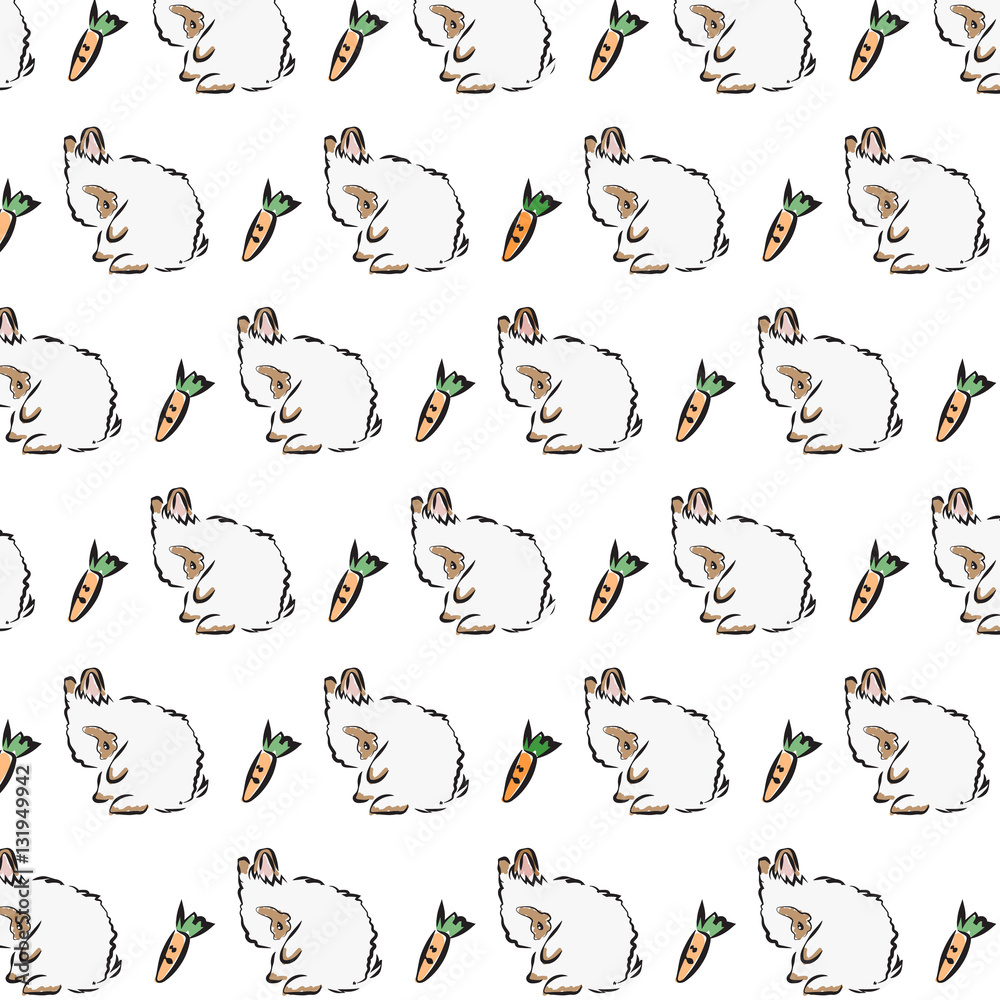 vector illustration of outline lovely bunny pattern on a white ...