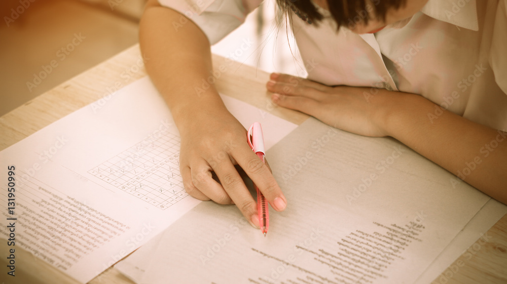 Blurred of student testing in exercise, exams answer sheets or t Stock ...