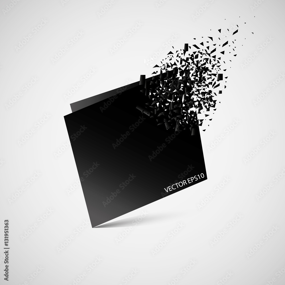 Black square on white background, disintegration . Abstract black ...