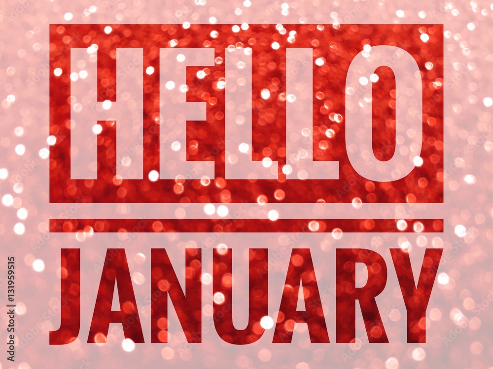 Hello January sign on red glitter background Stock Illustration | Adobe ...