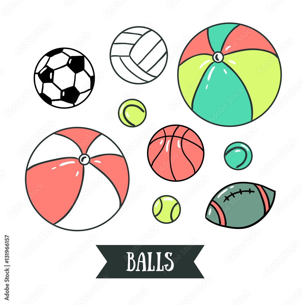 Freehand drawing sport balls. Vector illustration. Set of sports design ...