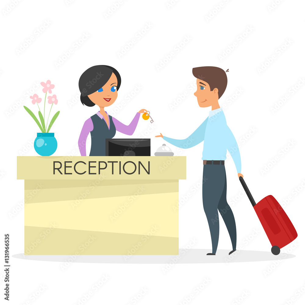 Vector cartoon style illustration of hotel reception. Stock Vector ...