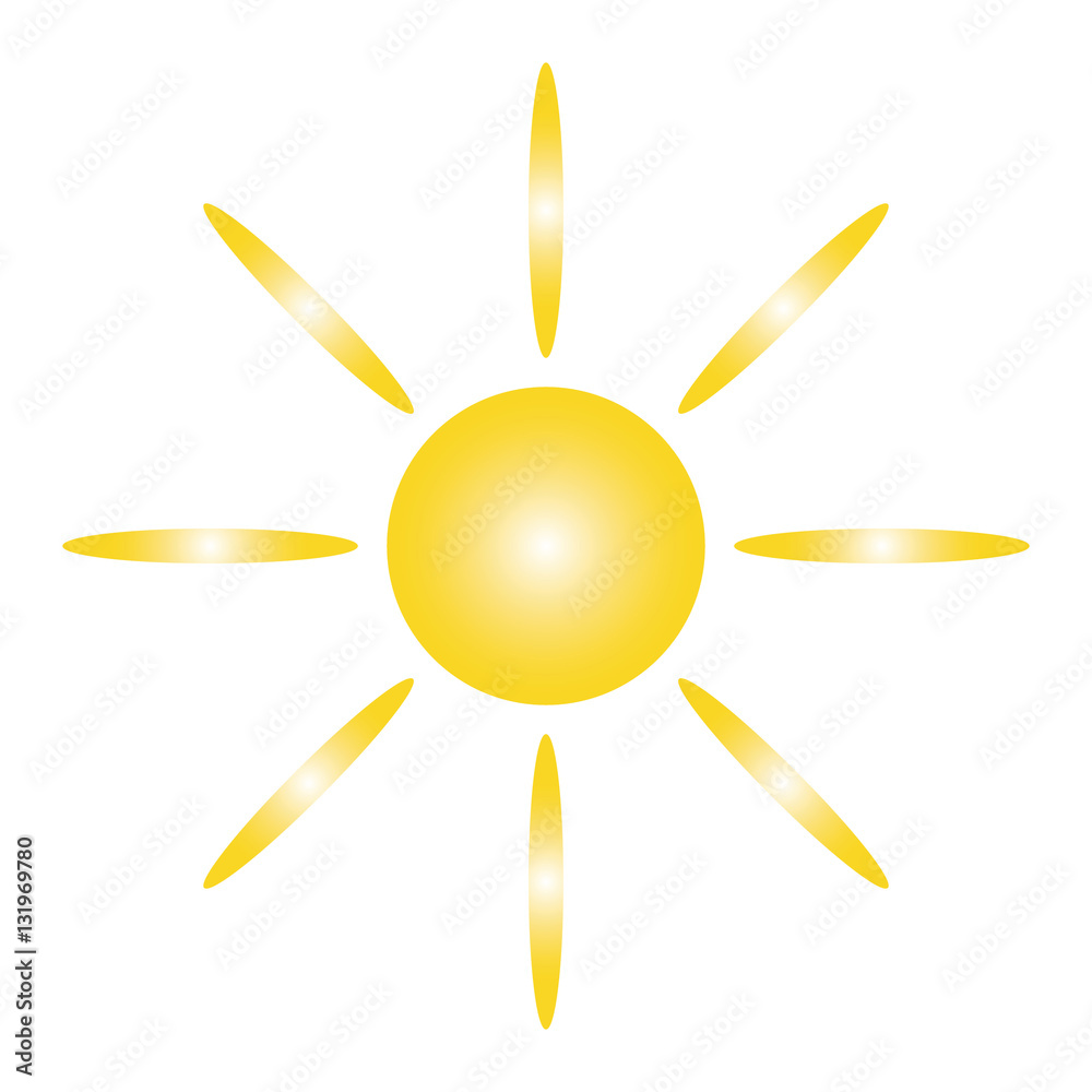yellow sun and eight rays on white background of vector illustrations ...