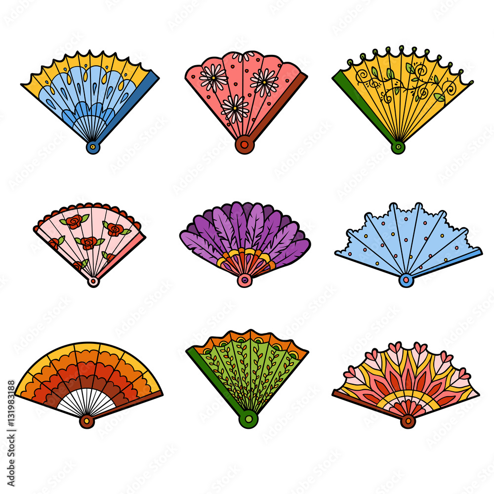 Colorful set of fans, vector cartoon collection Stock Vector | Adobe Stock