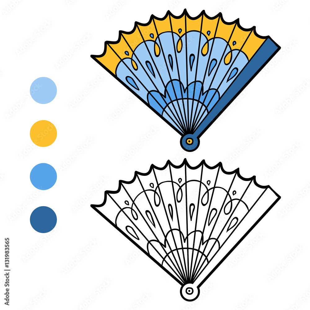Coloring book, cartoon accessories, Fan Stock Vector | Adobe Stock