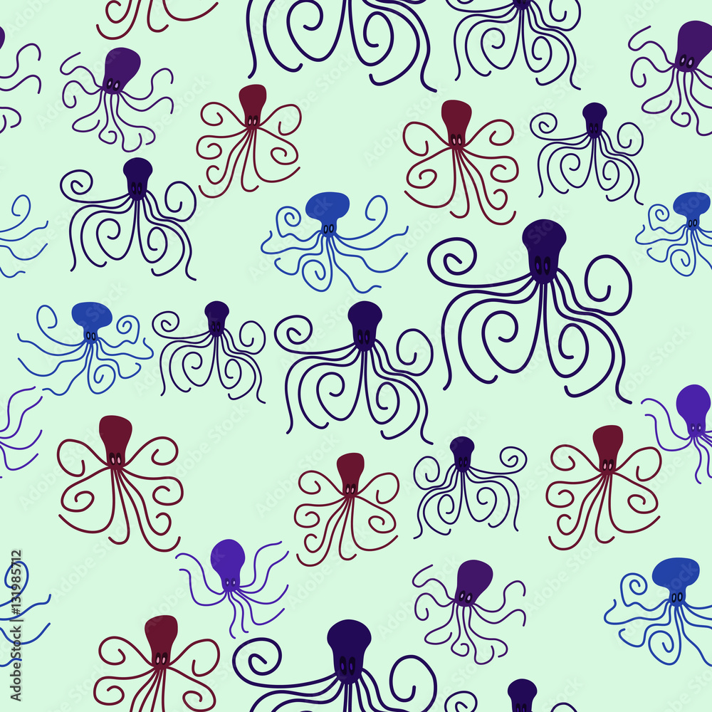 abstract vector underwater seamless background with octopuses Stock ...