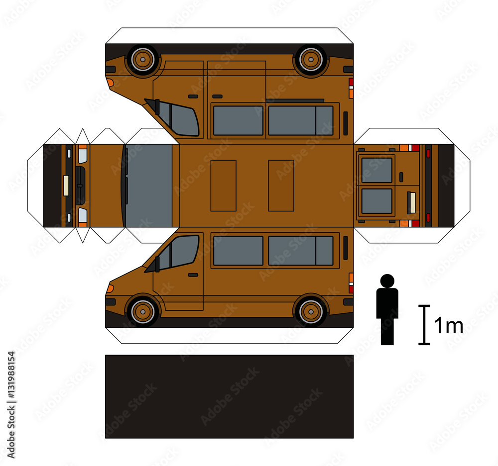 Paper model of a brown minibus Stock Vector | Adobe Stock
