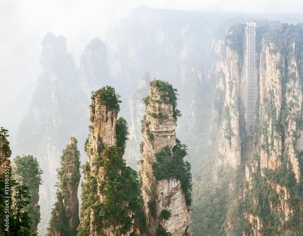 Group of the rock columns mountain (Avatar rocks). Zhangjiajie National ...