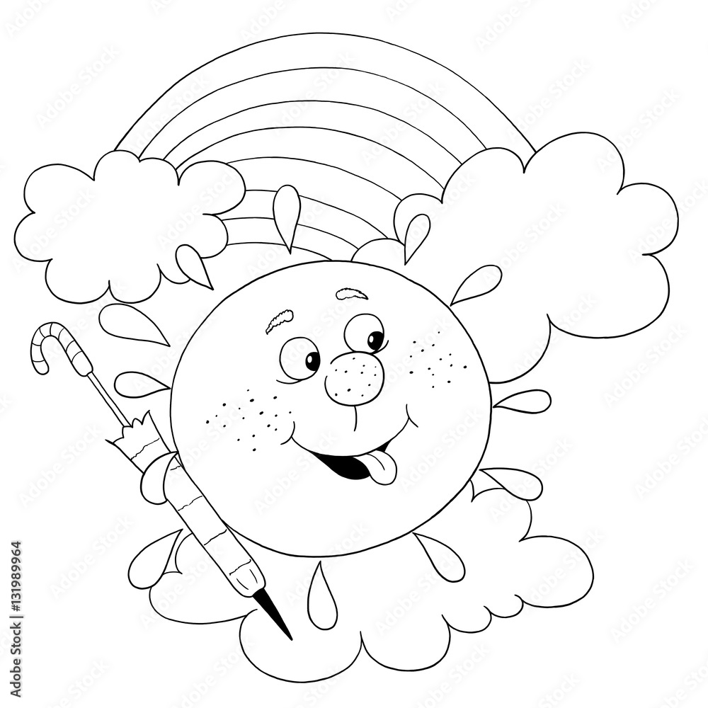 Illustration of cute smiling sun. Coloring page. Funny cartoon ...