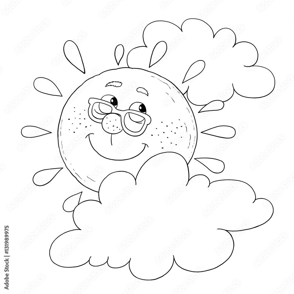 Illustration of cute smiling sun. Coloring page. Funny cartoon ...