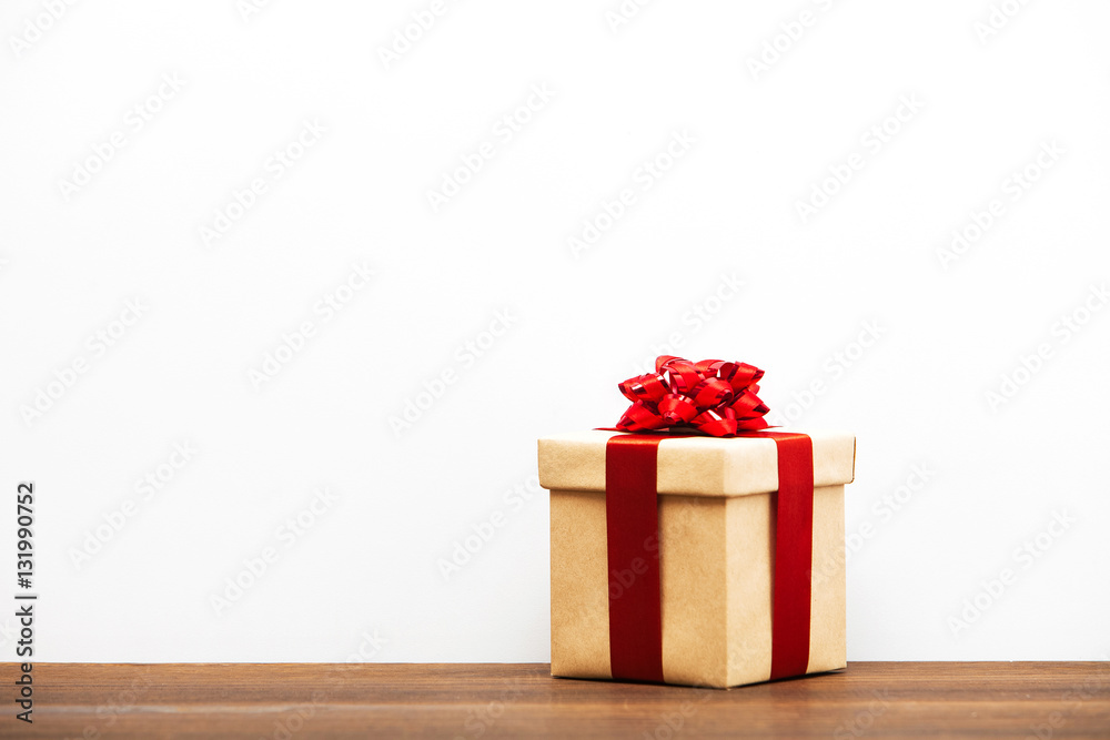 Border at gift box with red ribbon bow Stock Photo | Adobe Stock