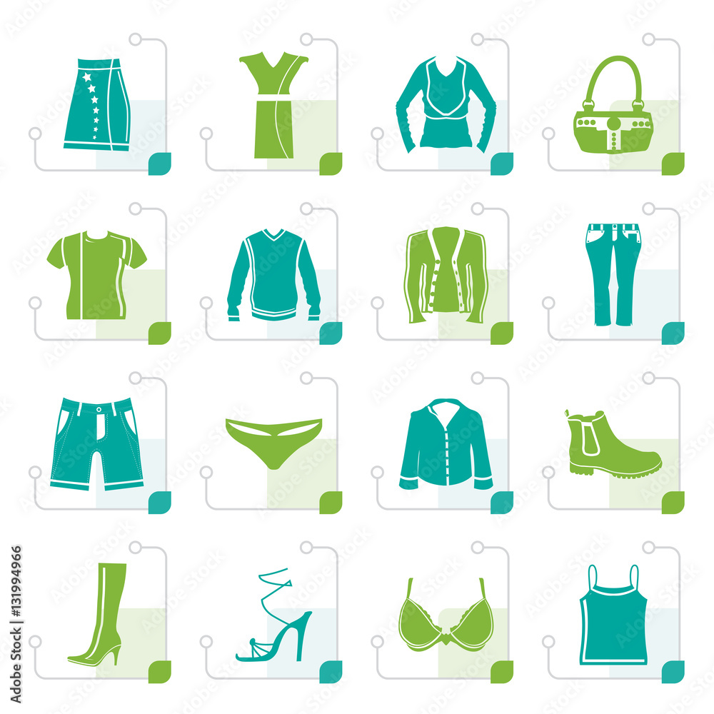 Stylized Clothing and Dress Icons - Vector Icon Set Stock Vector ...