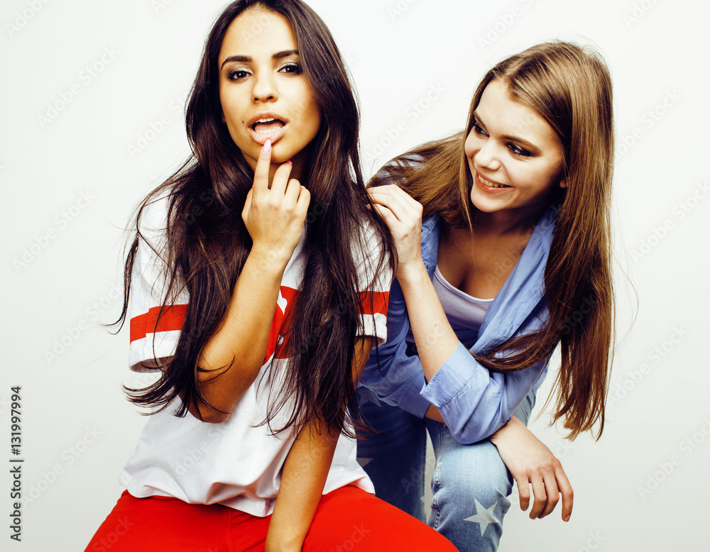 best friends teenage girls together having fun, posing emotional on ...