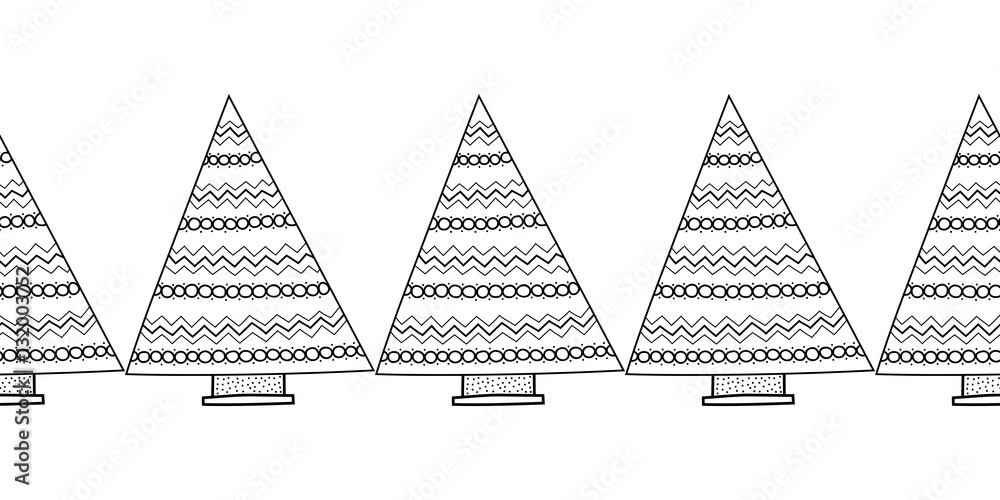 Black and white seamless pattern with Christmas trees for coloring ...