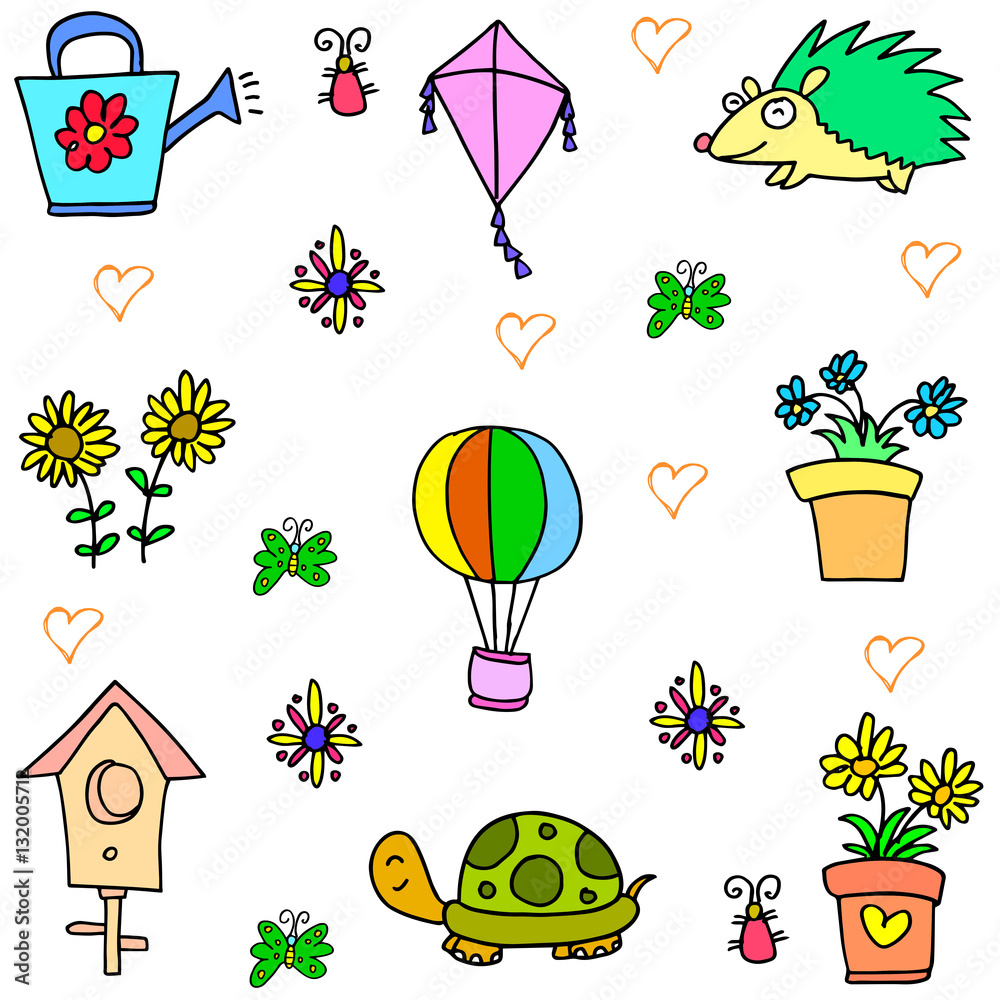 Collection of spring colorful doodles Stock Vector | Adobe Stock