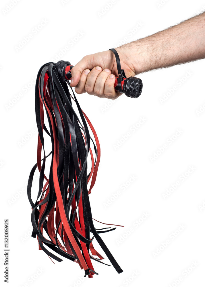 Hand grasps the whip (floger). Isolated on white Stock Photo | Adobe Stock