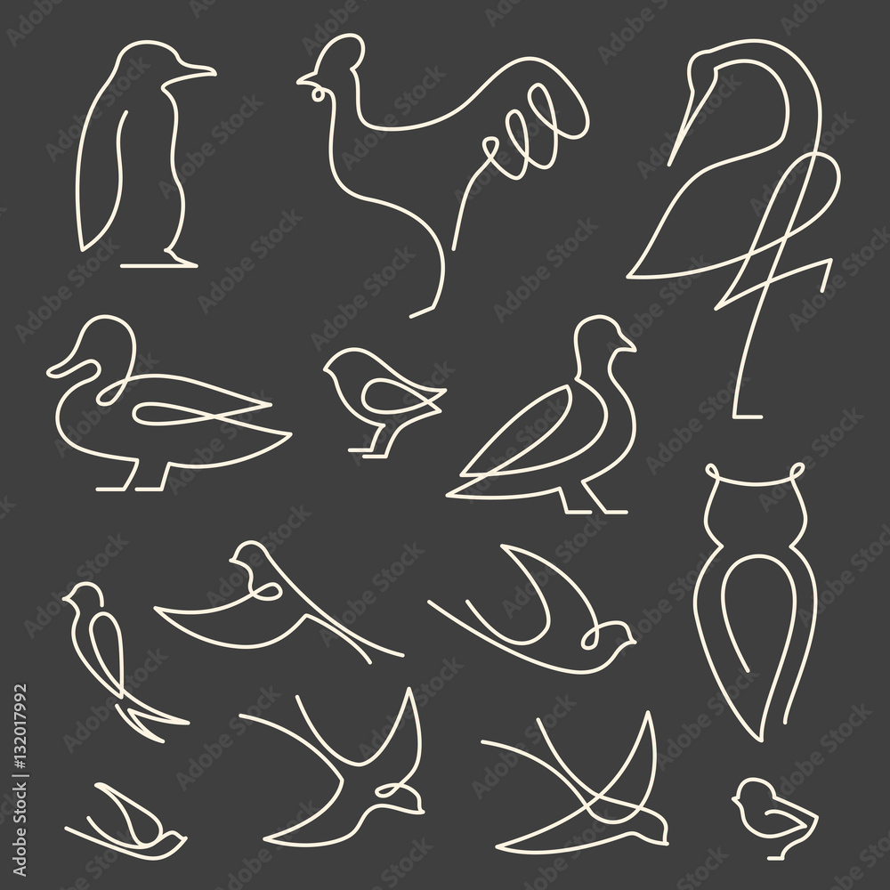 One line birds art logo set Stock Vector | Adobe Stock