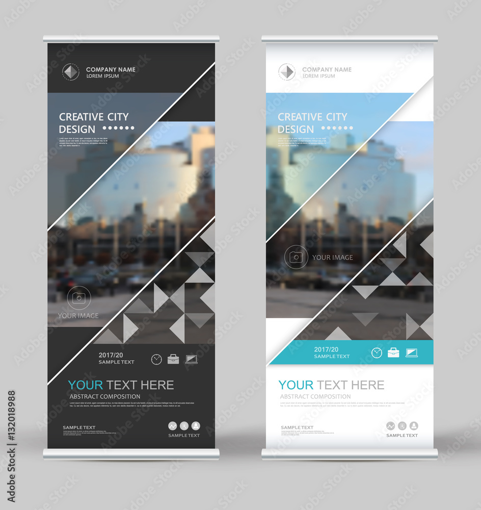 Abstract brochure cover set. White, black roll up design. Info banner ...