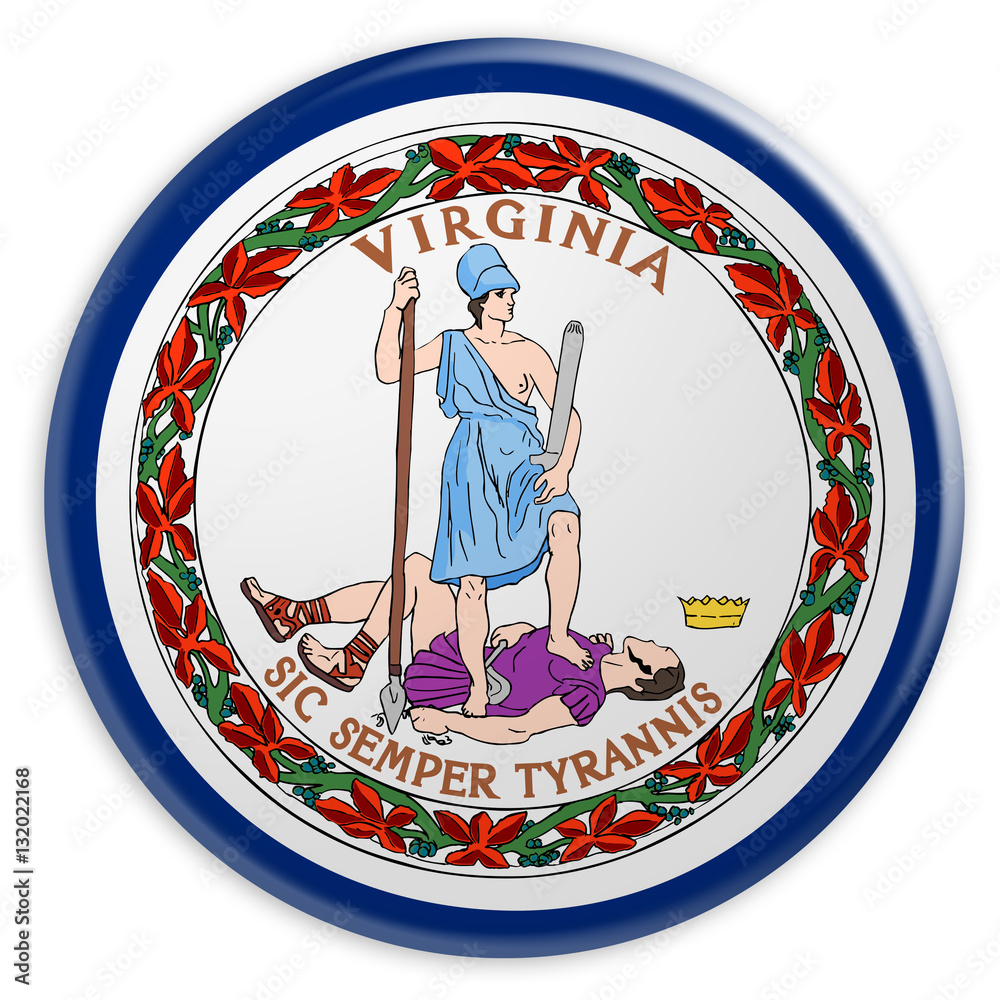 US State Button: Virginia Flag Badge, illustration on white background ...