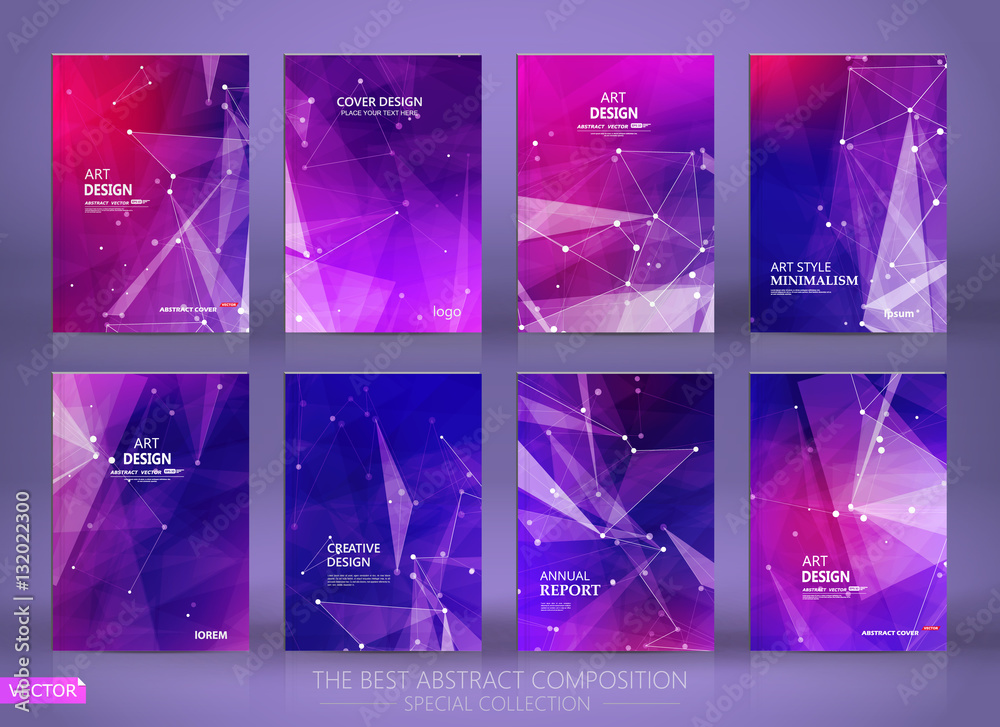 Abstract composition. Purple a4 brochure cover design. Patch info ...