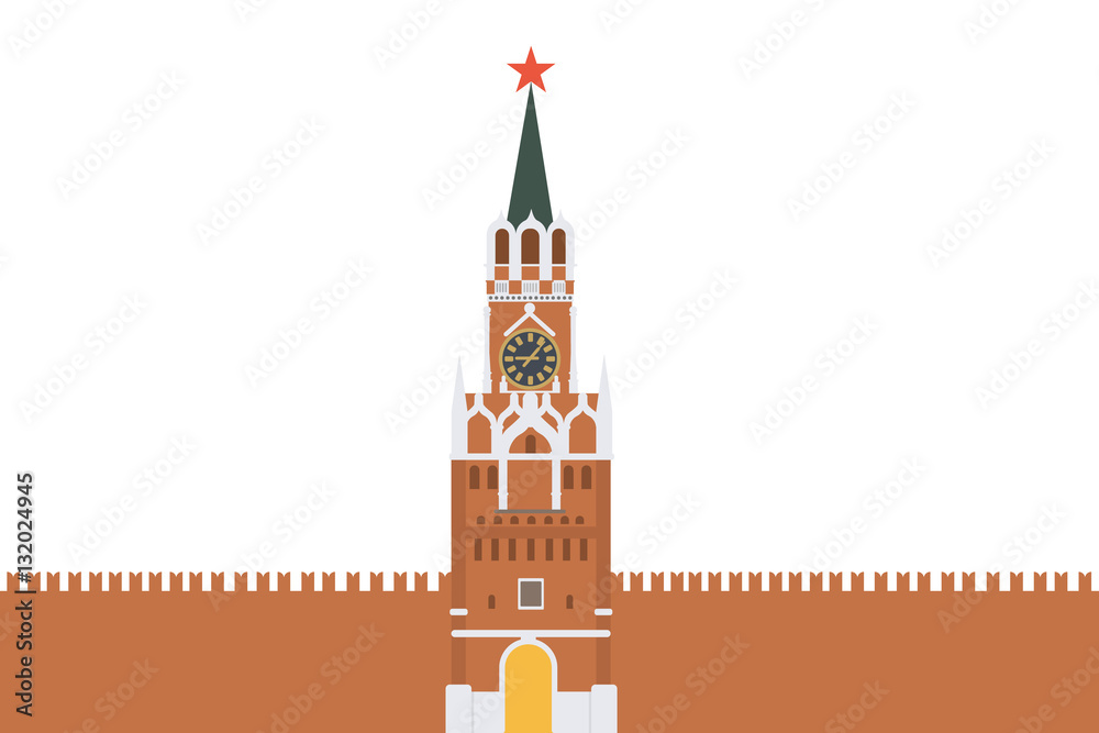 Isolated Kremlin wall and tower on white background. Symbol of Russia ...