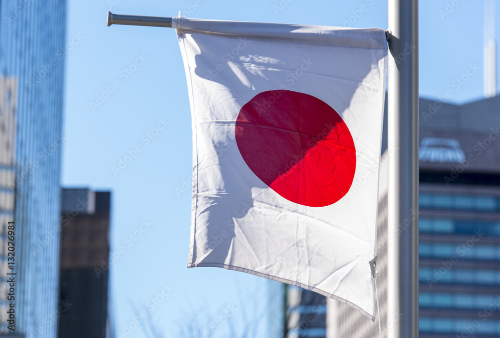 Japanese Flag in the street in Tokyo, Japan Stock Photo | Adobe Stock