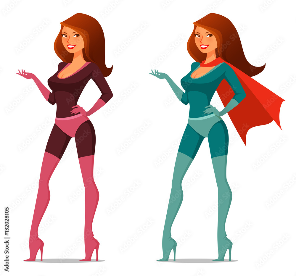 Sexy Cartoon Girl In Super Hero Costume With Cape Stock Vector Adobe