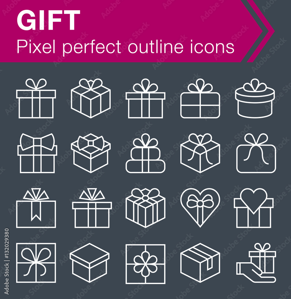 Pixel perfect outline gift icons for mobile apps and web design. Stock ...