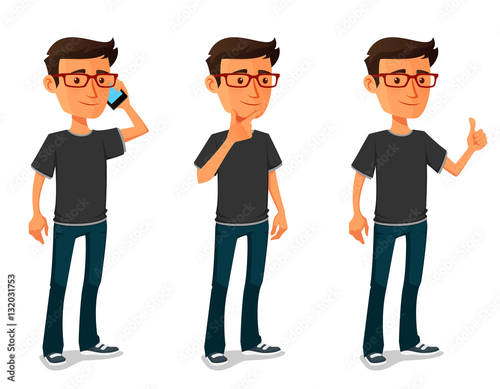 funny cartoon guy in various poses Stock Vector | Adobe Stock