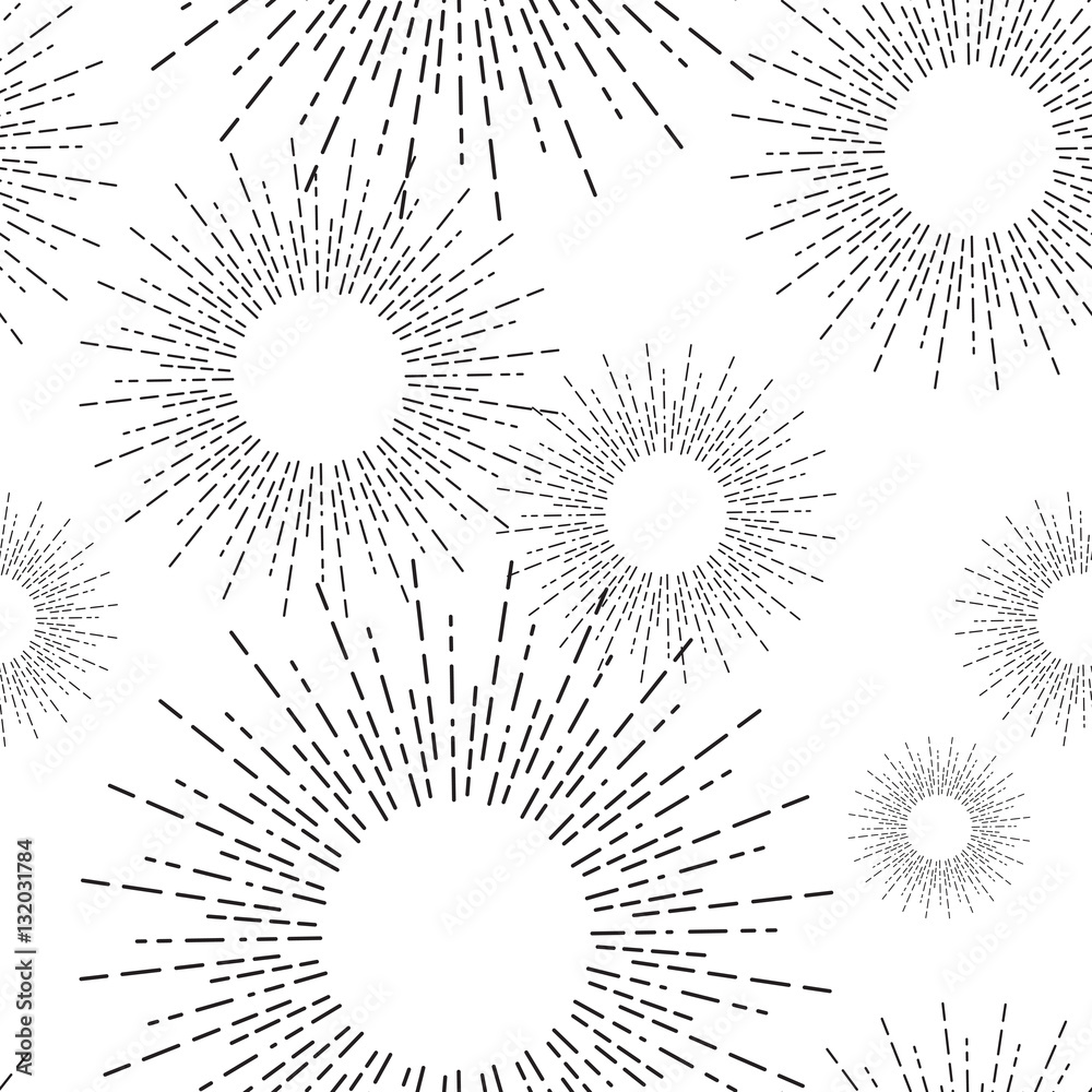Sunshine rays seamless pattern in vintage style. Sunburst linear ...