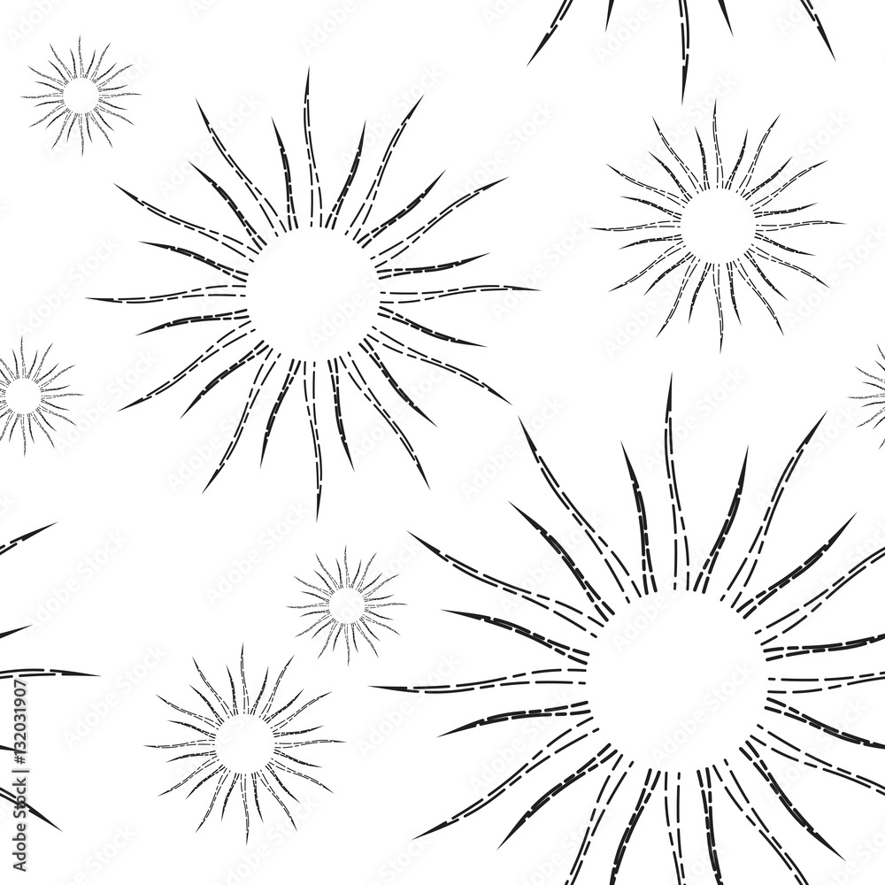 Sunshine rays seamless pattern in vintage style. Sunburst linear ...