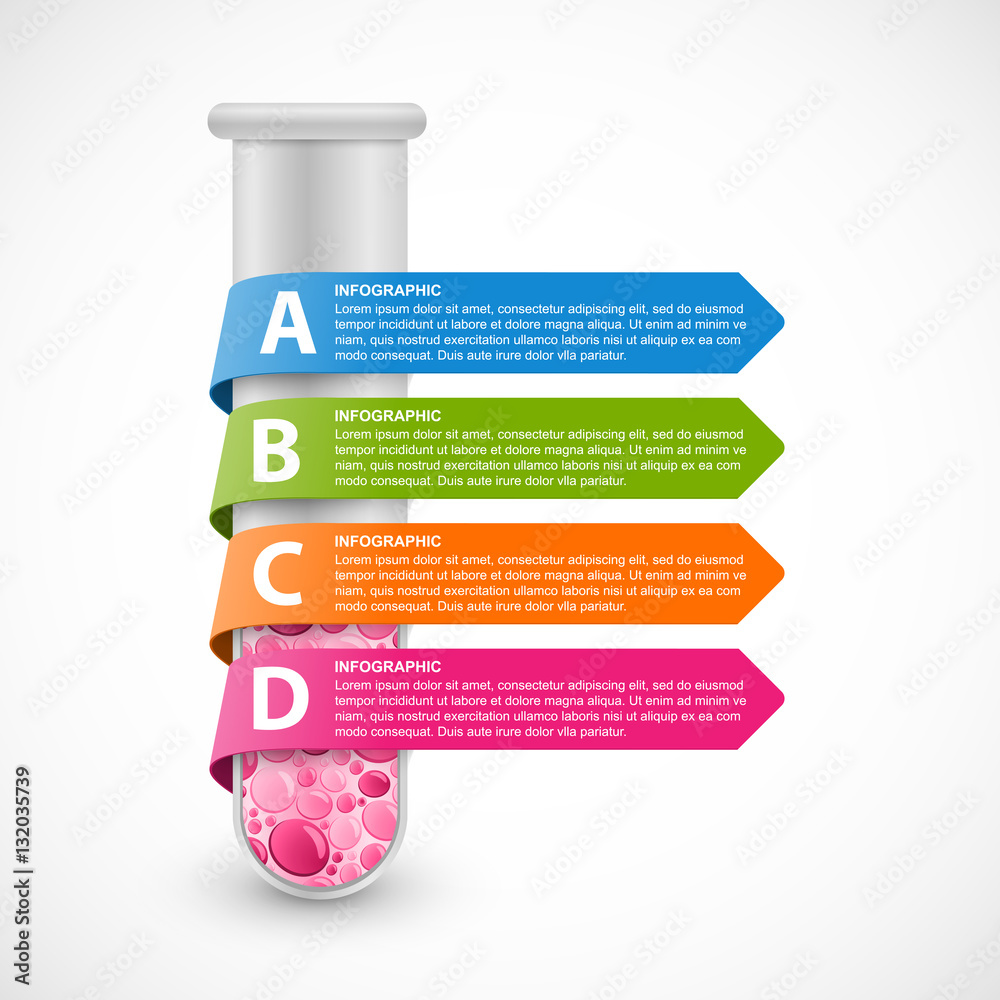 Infographics test tube with multi-colored ribbons. Vector illustration ...