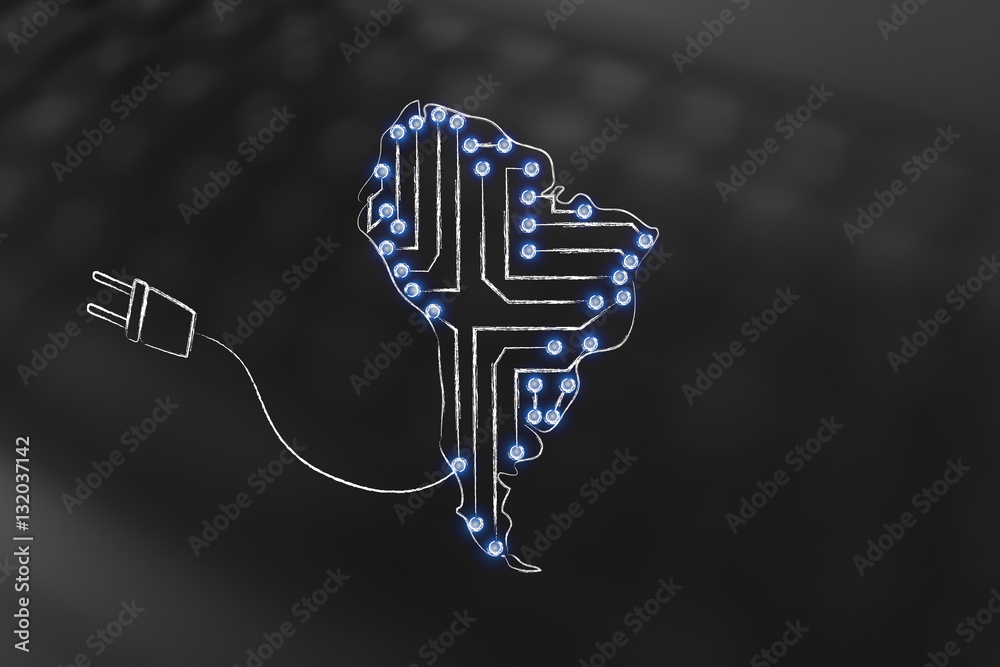 south america map made of electronic microchip circuits Stock ...