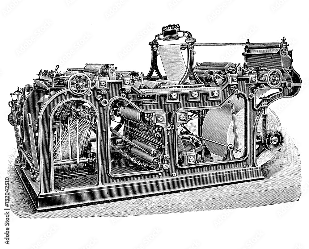 ภาพประกอบสต็อก Rotary printing press for mass production of newspapers ...