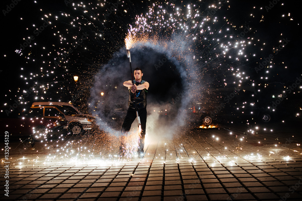 Amazing Fire Show at night Stock Photo | Adobe Stock