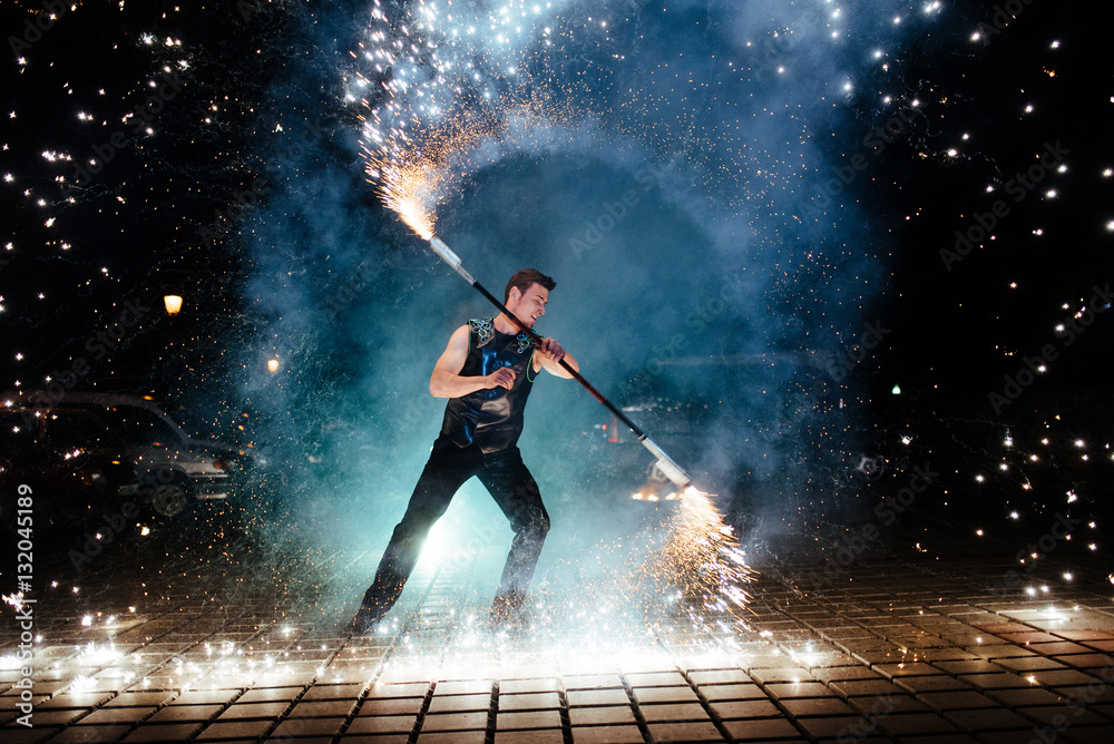 Amazing Fire Show at night Stock Photo | Adobe Stock