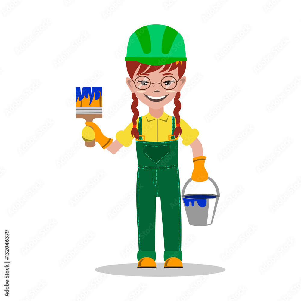 Girl builder character vector illustration Stock Vector | Adobe Stock