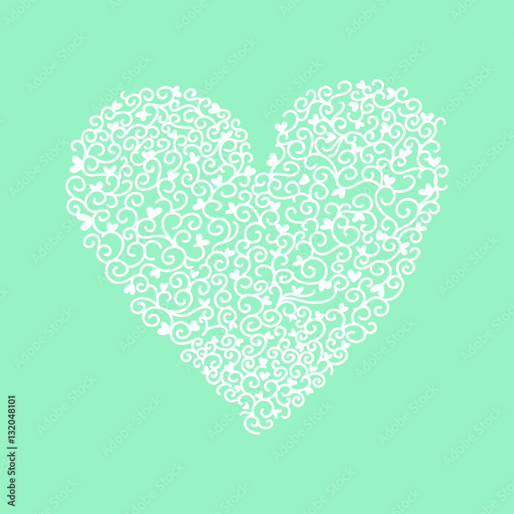 heart vector doodle on green mint background Stock Vector | Adobe Stock