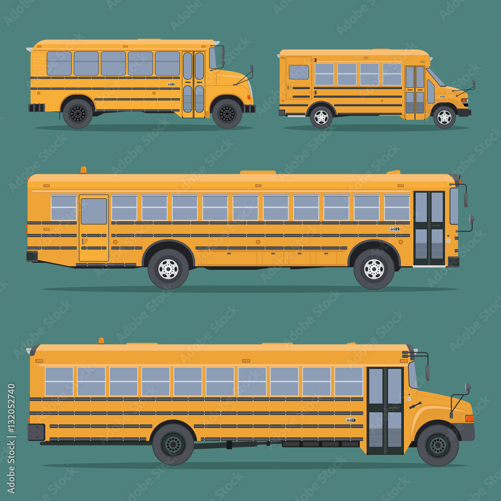 School Bus Side View Flat Front