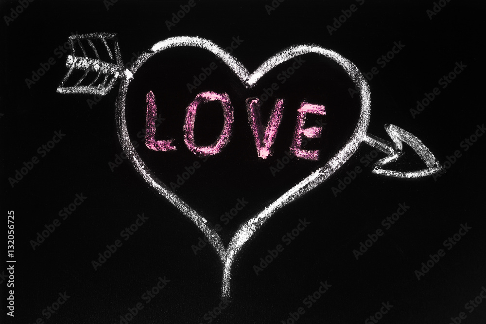 heart pierced by an arrow with the word love on the blackboard Stock ...