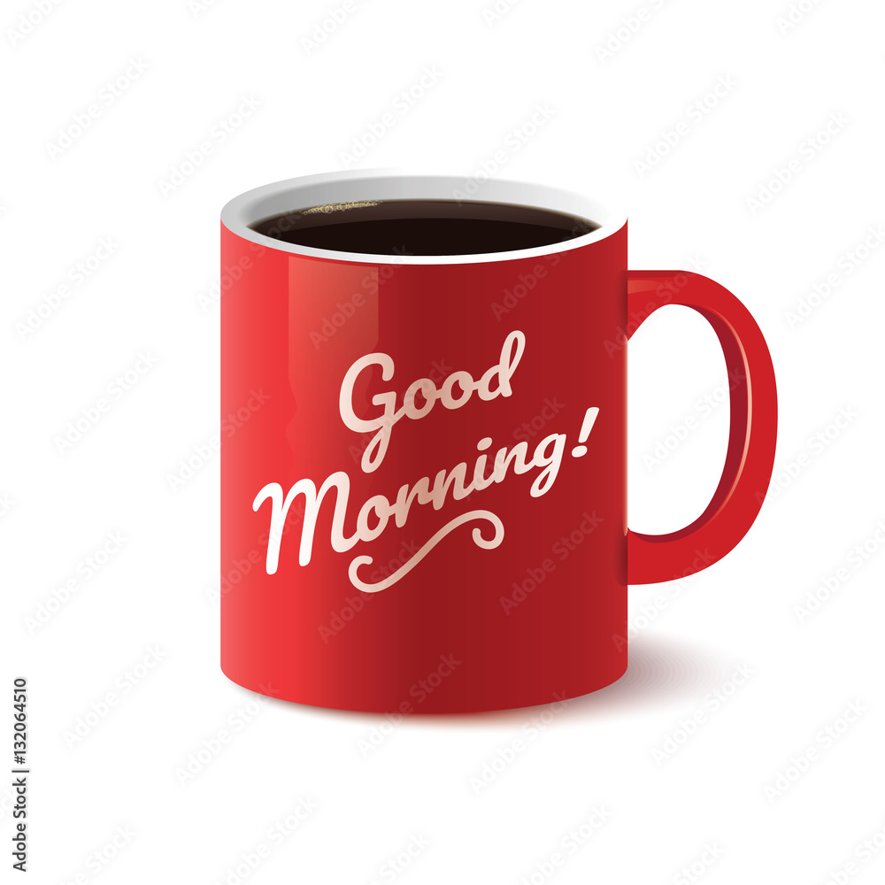 Big red cup of coffee. Realistic illustration. Isolated on white. Good ...