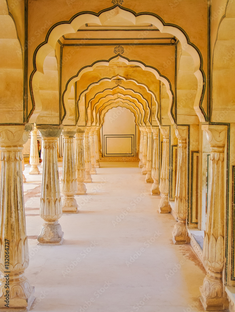 Columned marble hall at Amber Fort, Jaipur, Rajasthan, India Stock ...