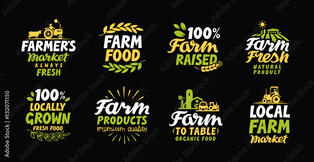 Farm fresh labels. Farmer icon. Farming logo. Organic, natural food ...