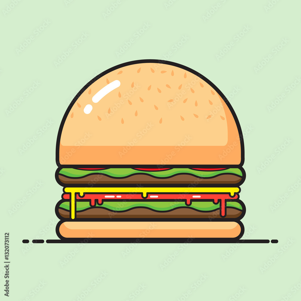 Burger on green background vector cartoon design. Stock Vector | Adobe ...