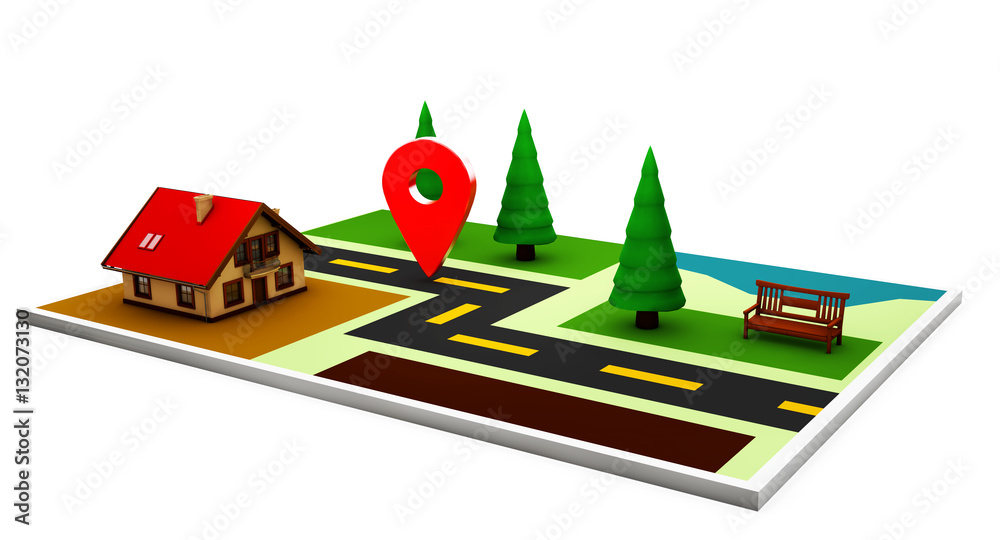 3d Illustration of Street Map with GPS Icons. Navigation Stock ...