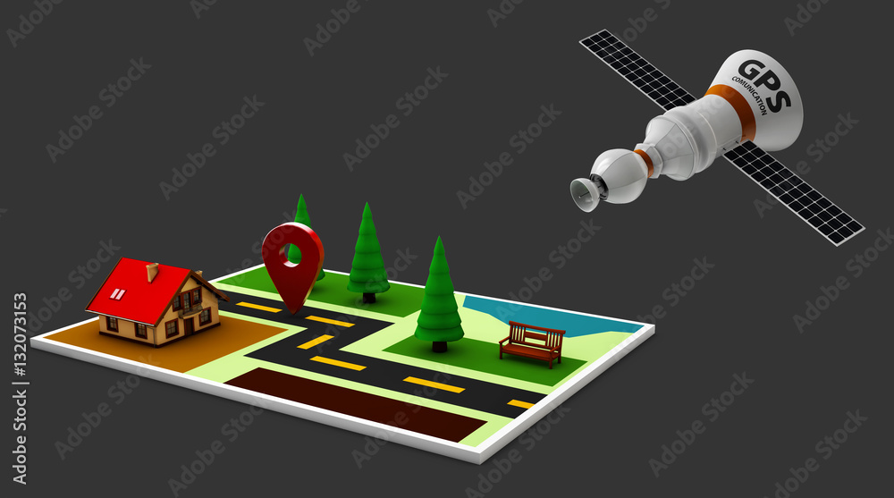 3d illustration of Street Map with GPS Icons and satellite. Navigation ...