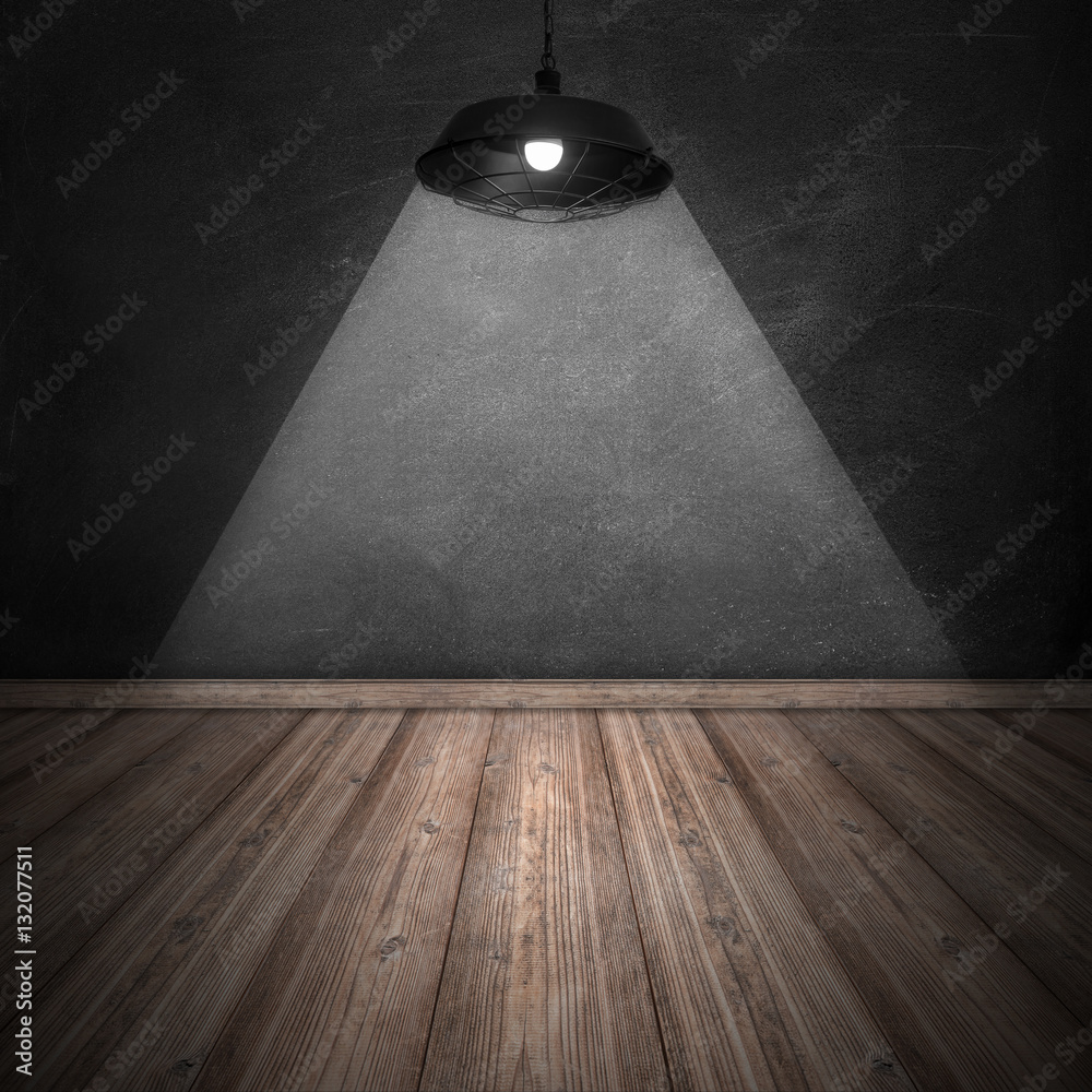 Lamp lighting with dark background and wood floor texture , room Stock ...
